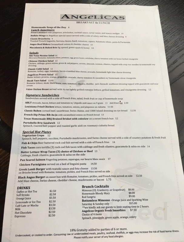 Angelicas menu in Redwood City, California, USA