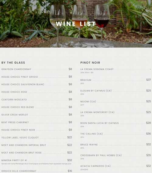 The Mansion menu in Melbourne, Florida, USA