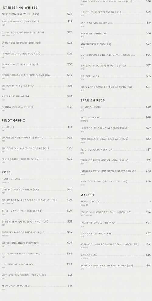 The Mansion menu in Melbourne, Florida, USA