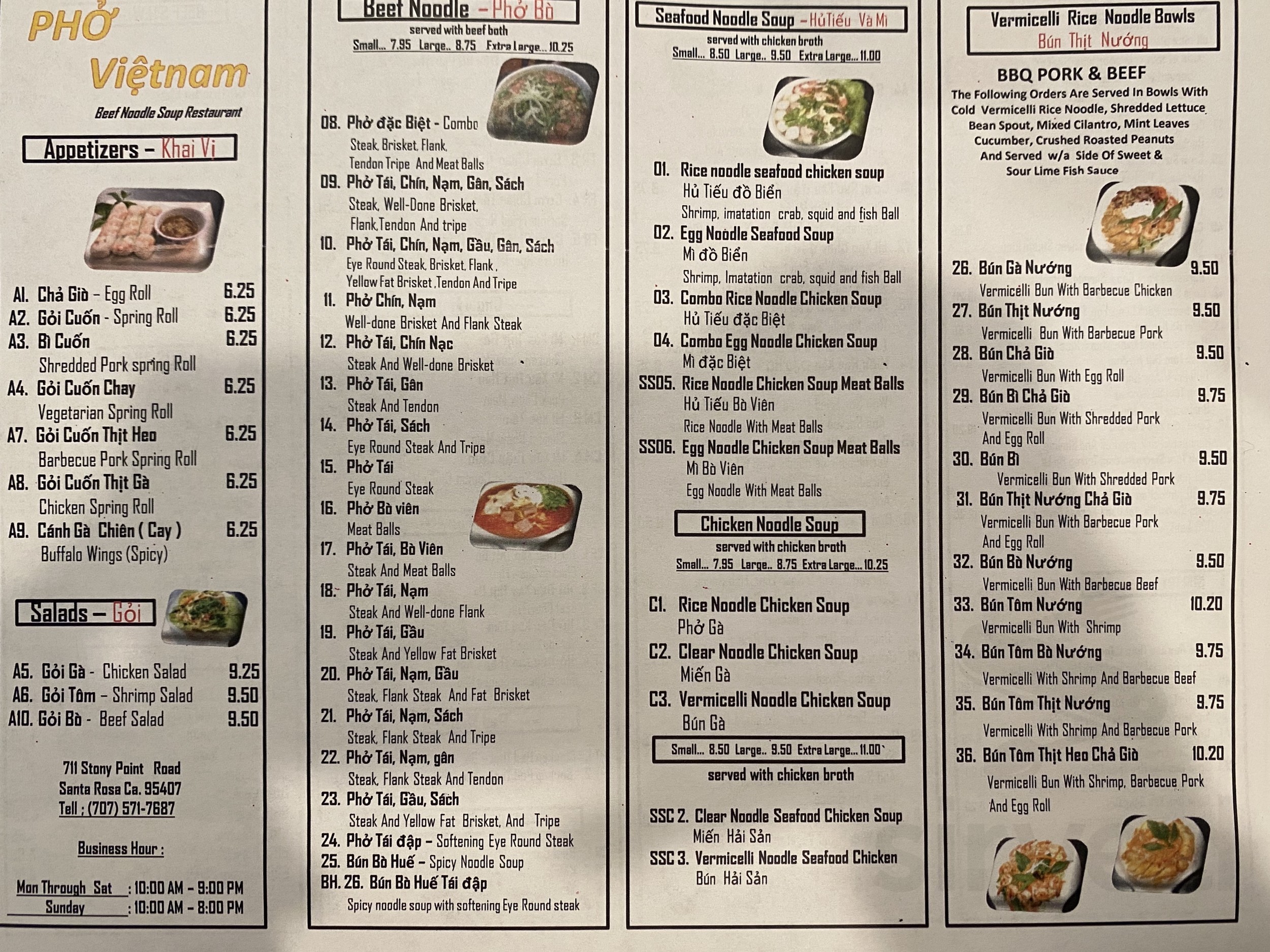Menu For Pho Vietnam Restaurant In Santa Rosa CA Sirved