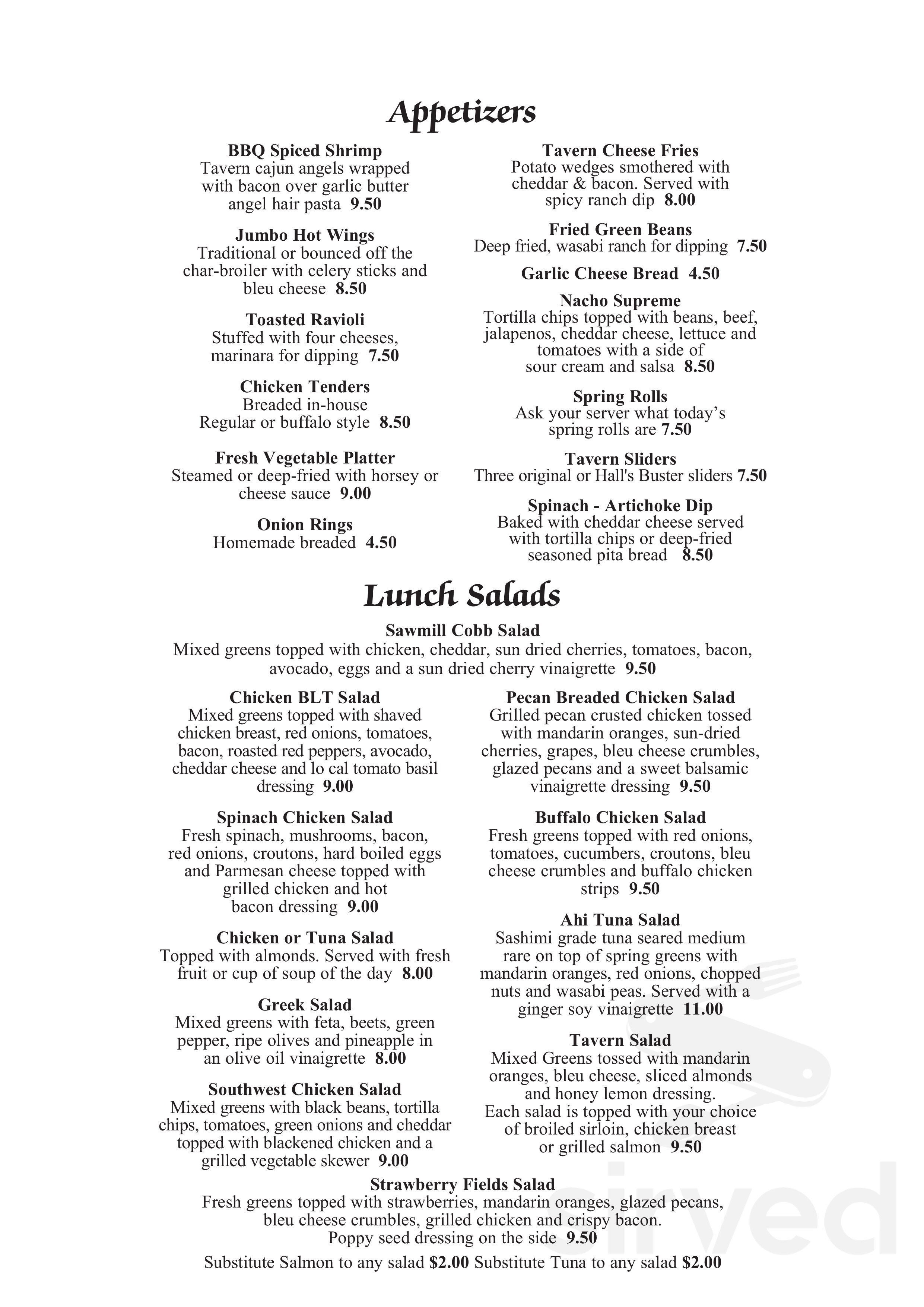 Menu - Fort Wayne IN's Hall's Tavern at Coventry | Sirved