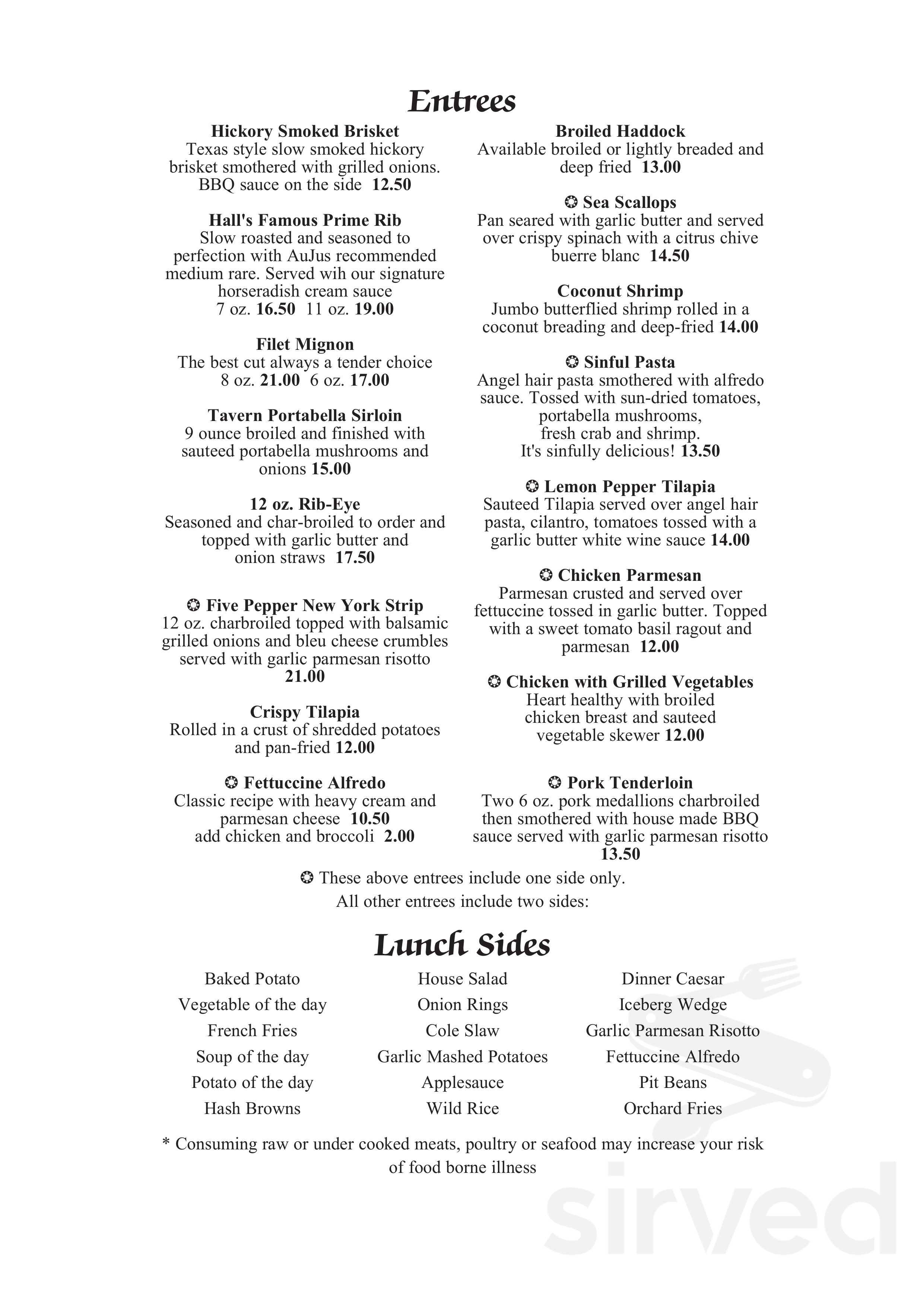 Menu - Fort Wayne IN's Hall's Tavern at Coventry | Sirved