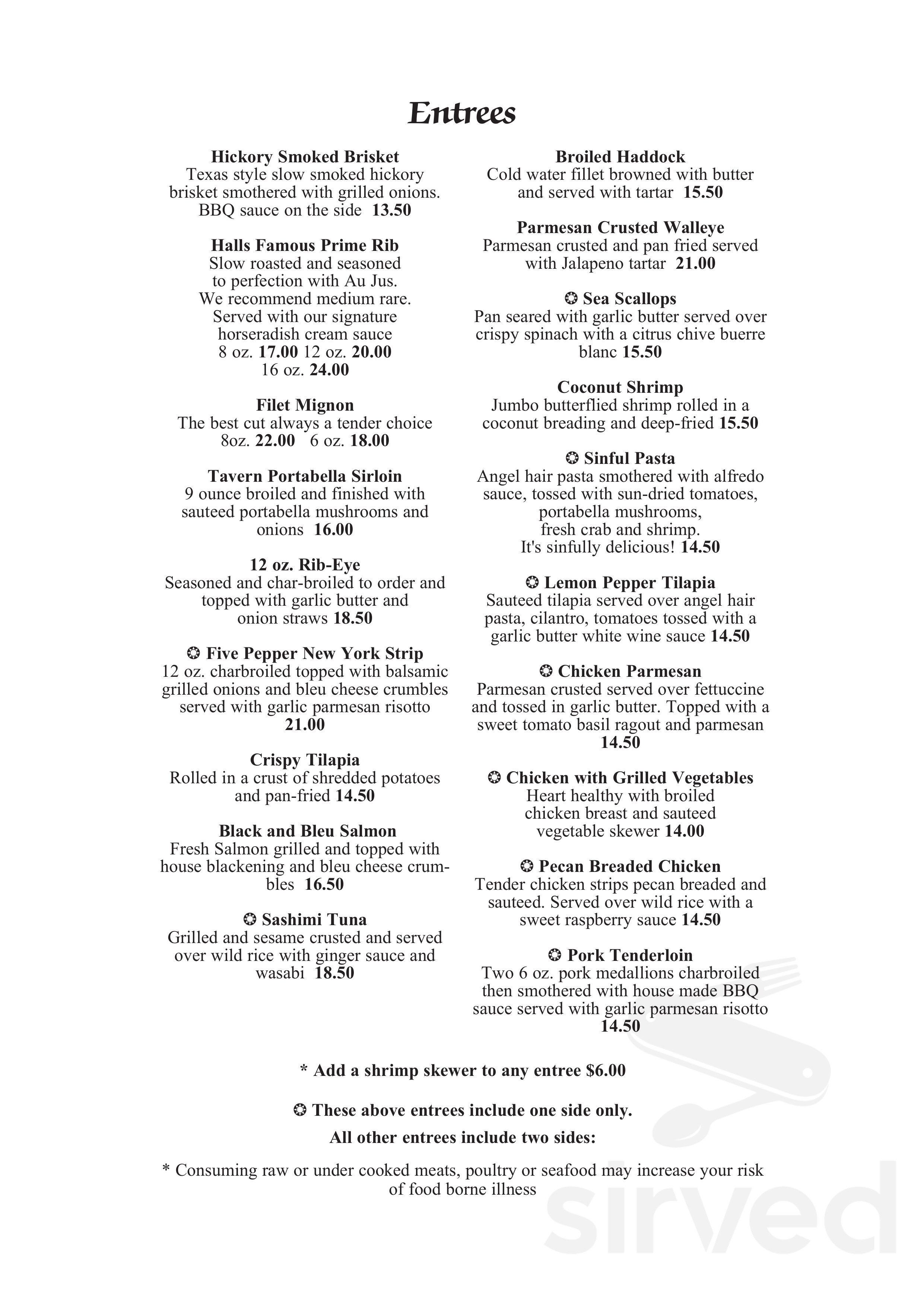 Hall's Tavern at Coventry menu in Fort Wayne, Indiana, USA