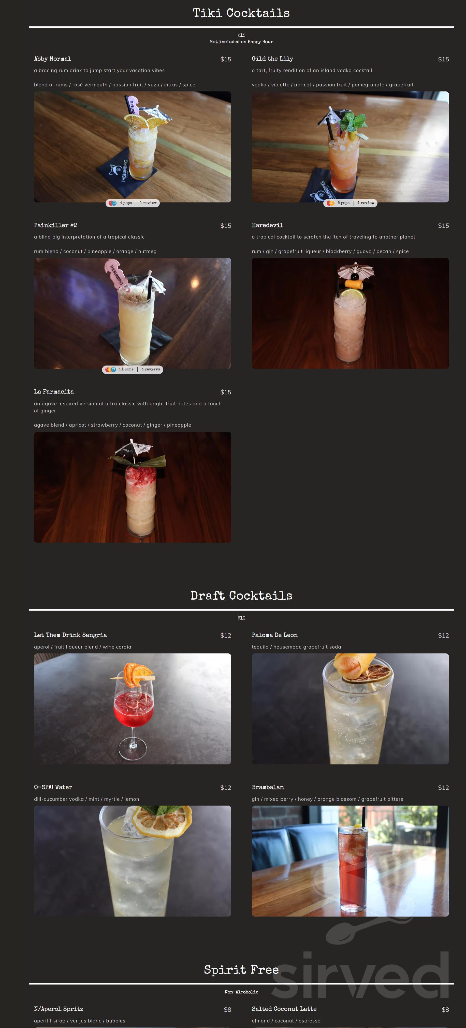 Menu - Yorba Linda CA's The Blind Pig | Sirved