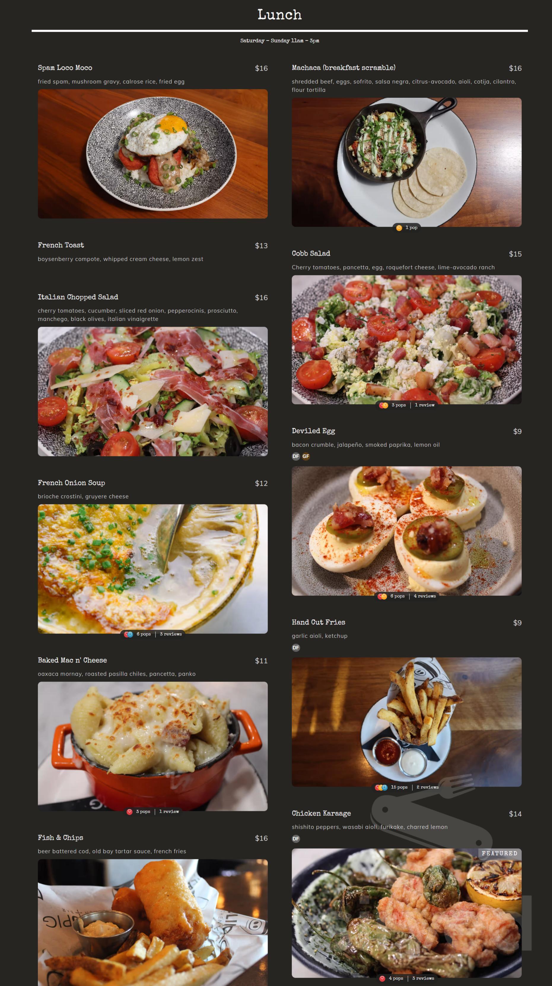Menu - Yorba Linda CA's The Blind Pig | Sirved