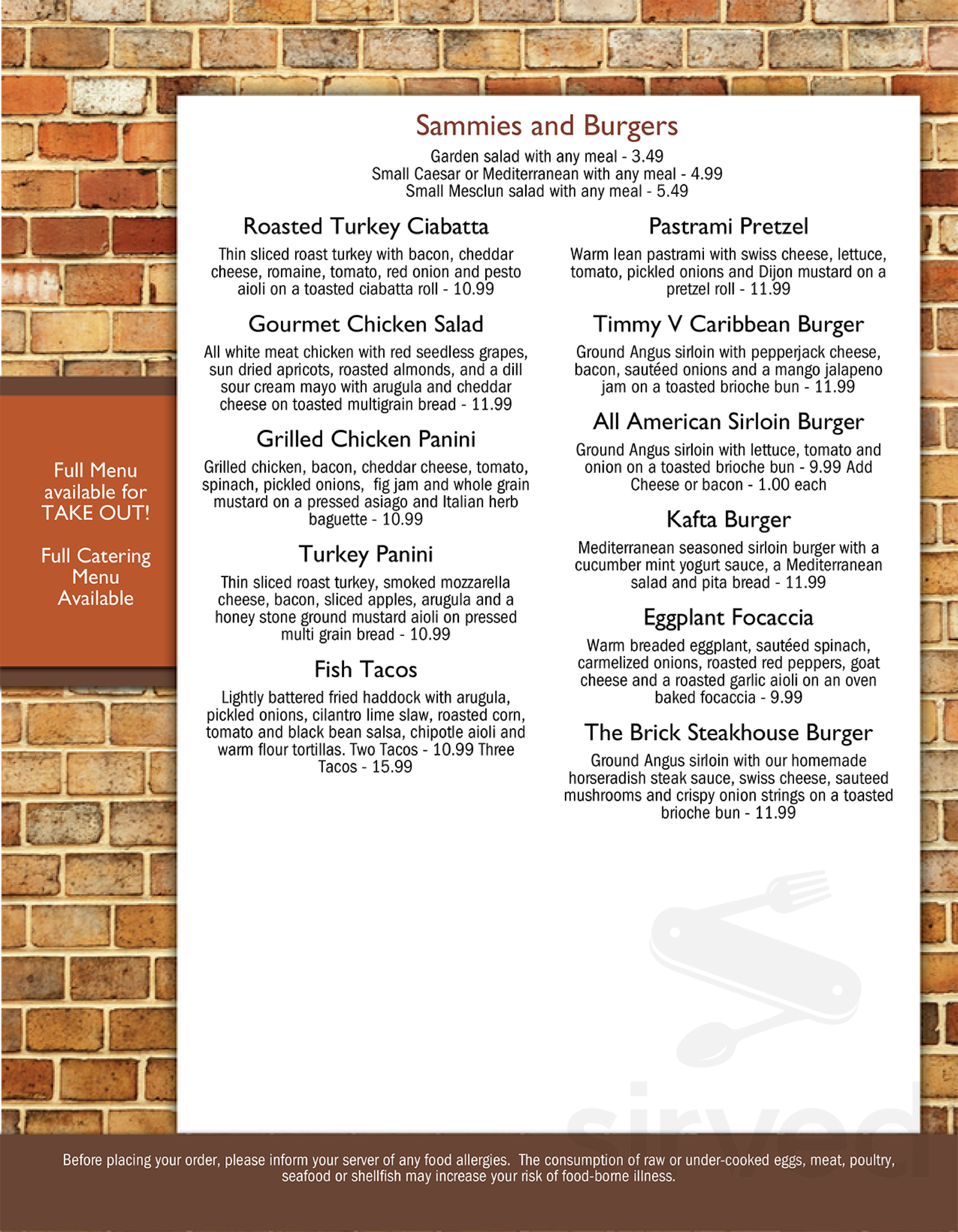 Brickstone Kitchen menu in Sutton, Massachusetts, USA