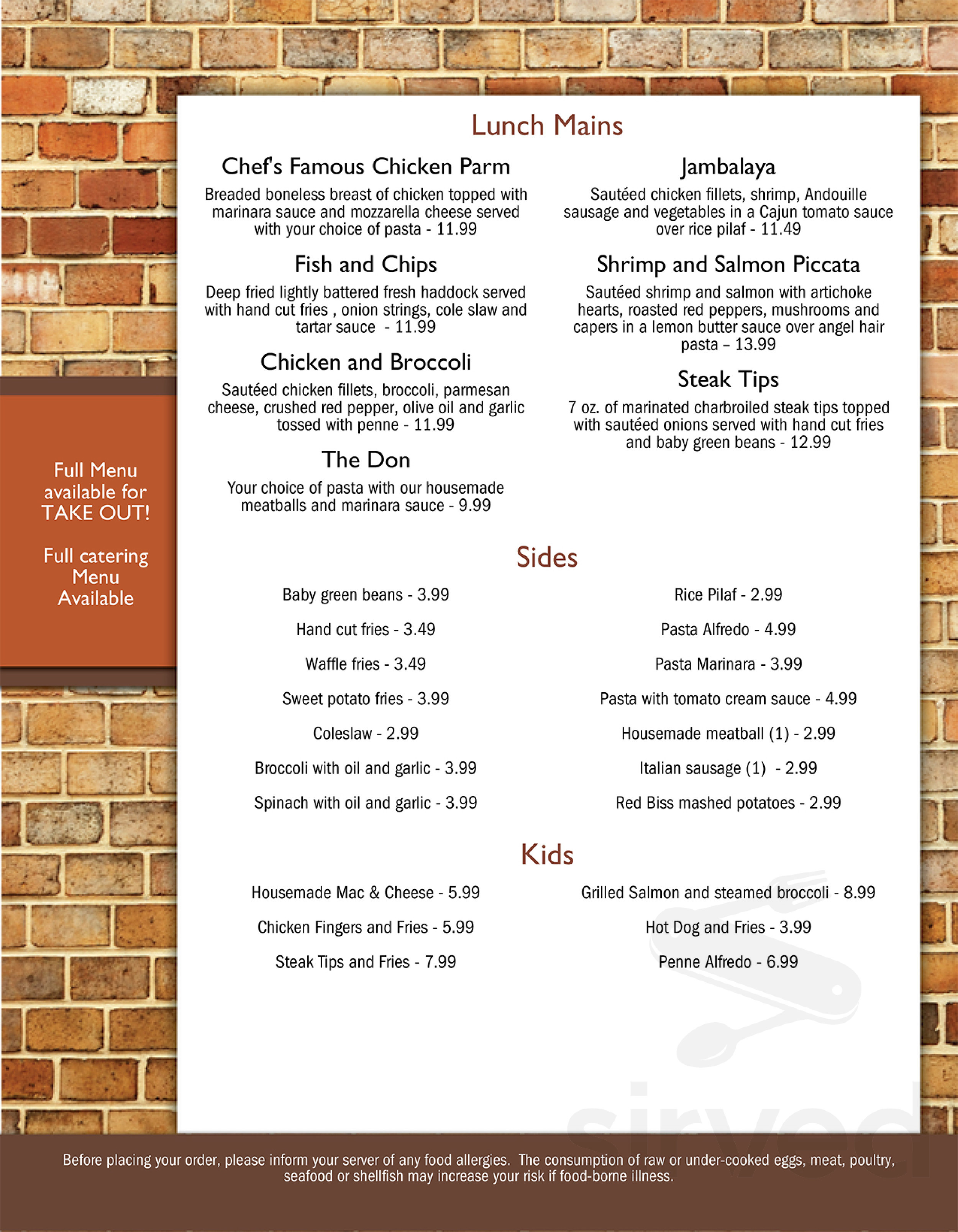 Brickstone Kitchen menu in Sutton, Massachusetts, USA