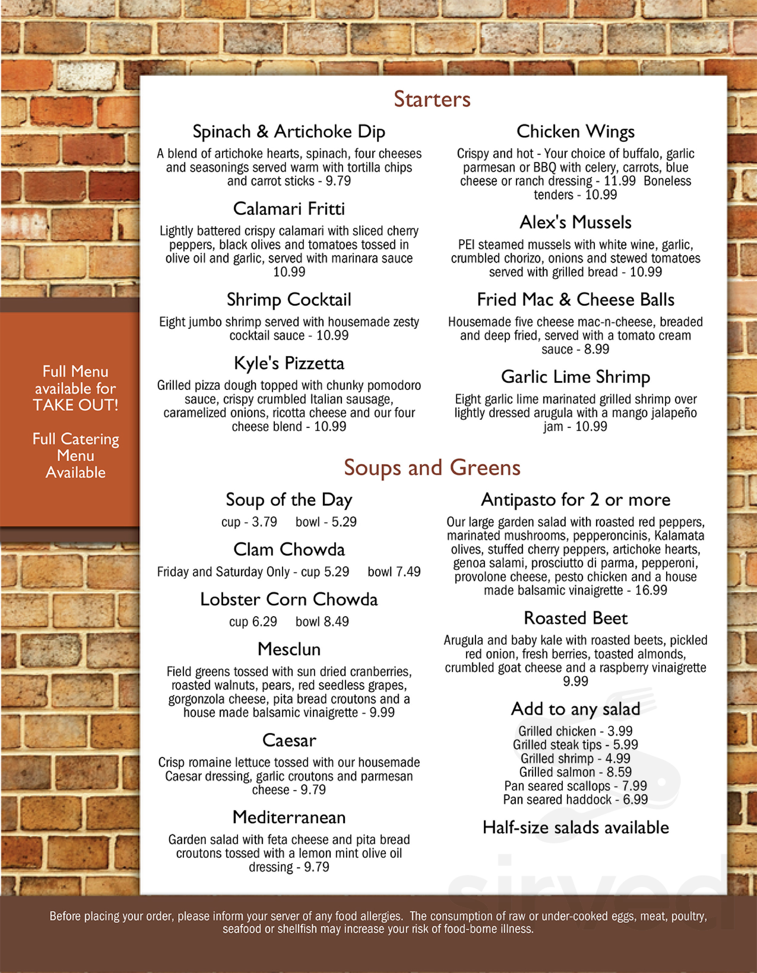 Brickstone Kitchen menu in Sutton, Massachusetts, USA