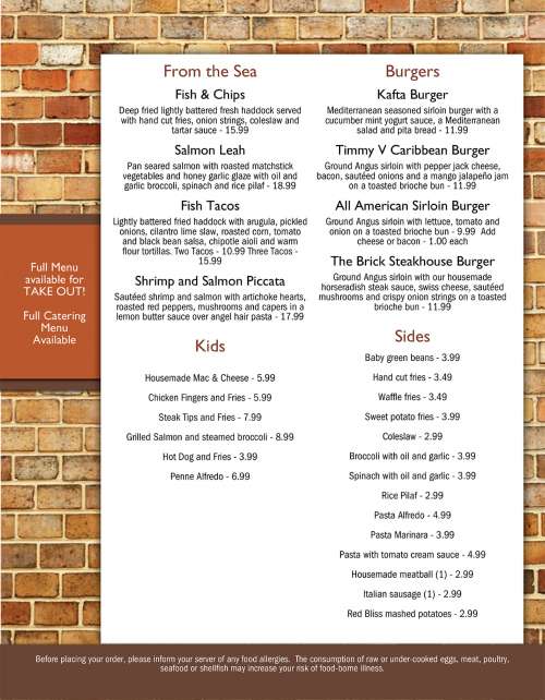 Brickstone Kitchen menu in Sutton, Massachusetts, USA