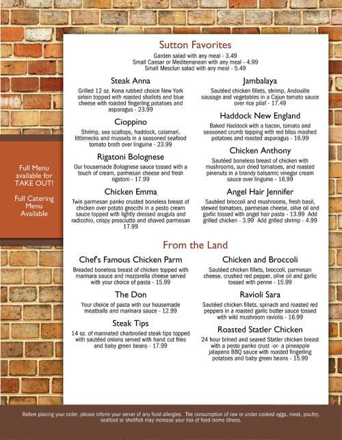 Brickstone Kitchen menu in Sutton, Massachusetts, USA