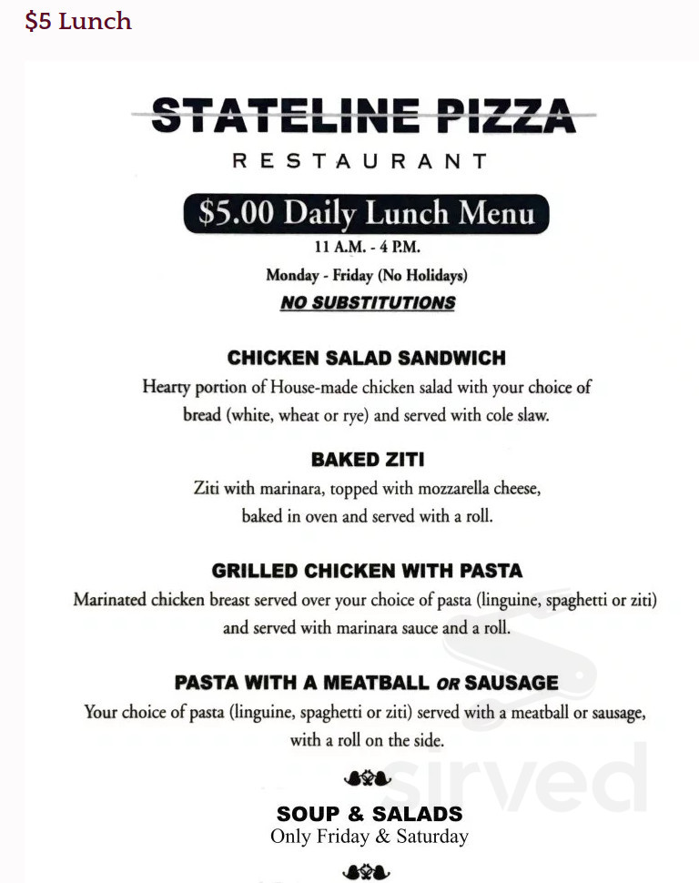 Menu - Canaan CT's Stateline Pizza | Sirved