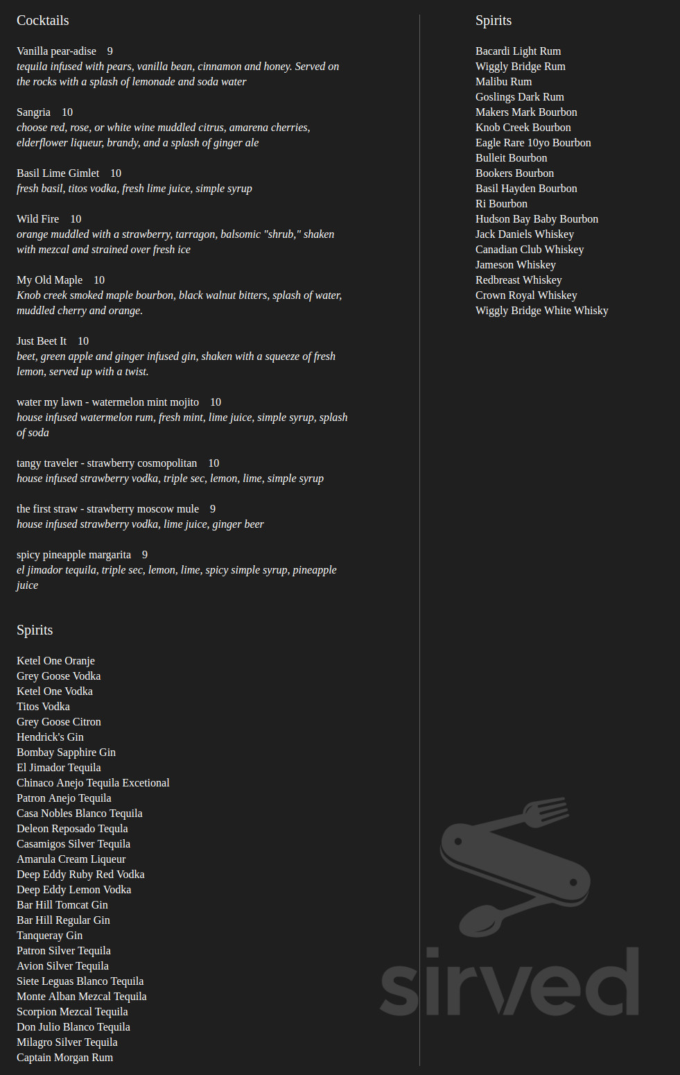 When Pigs Fly Restaurant & Pizzeria menu in Kittery, Maine, USA