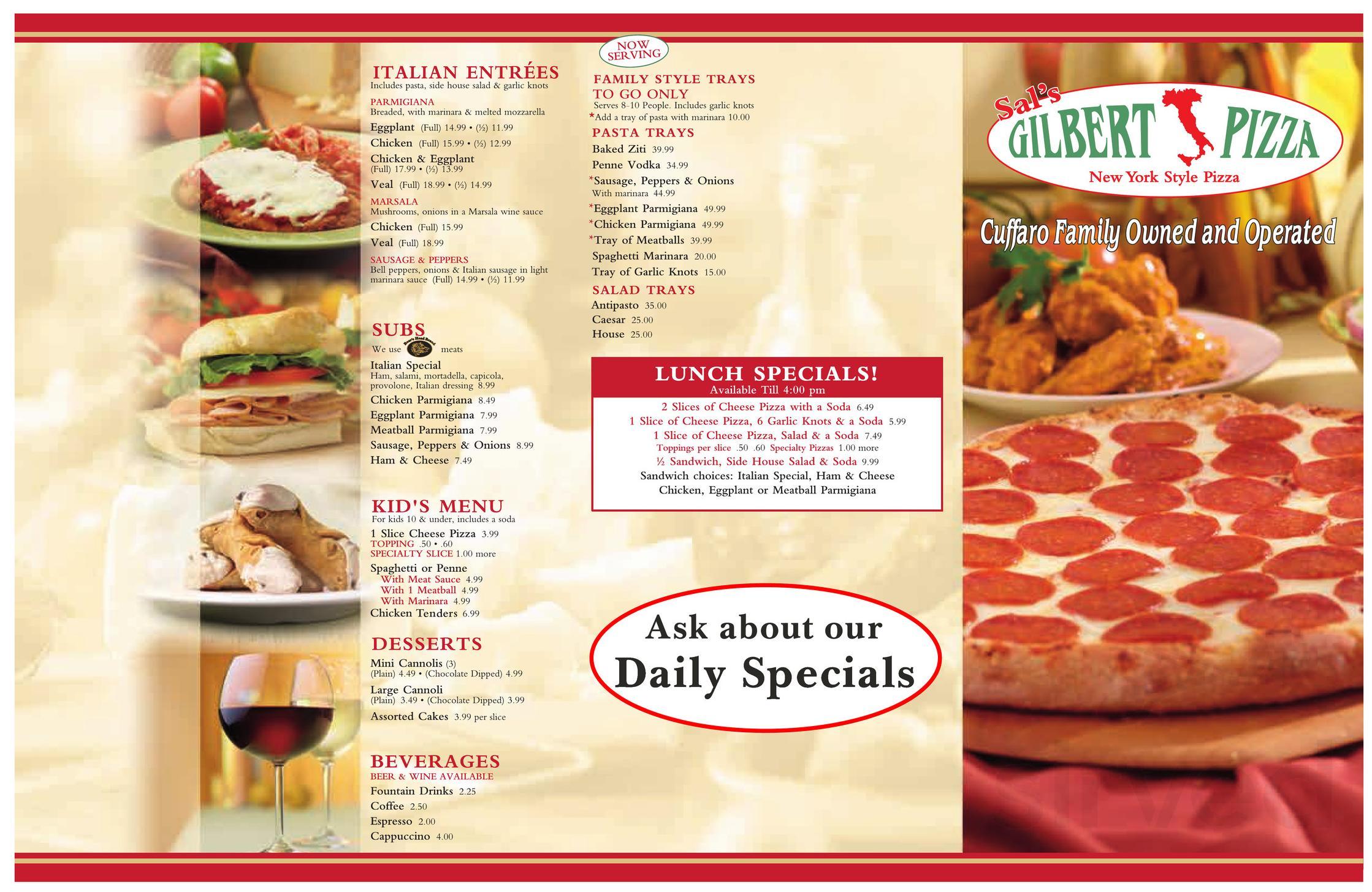 Sal's Gilbert Pizza menu in Gilbert, Arizona, USA