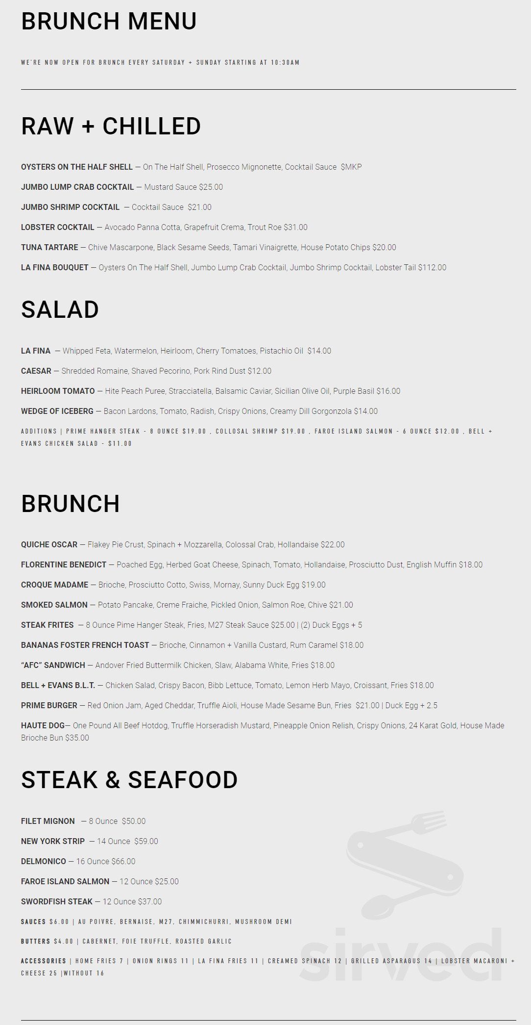 LA FINA RESTAURANT menus in Andover, Massachusetts, United States