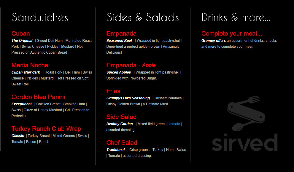 Menu - Bradenton FL's Grumpy's Diner | Sirved