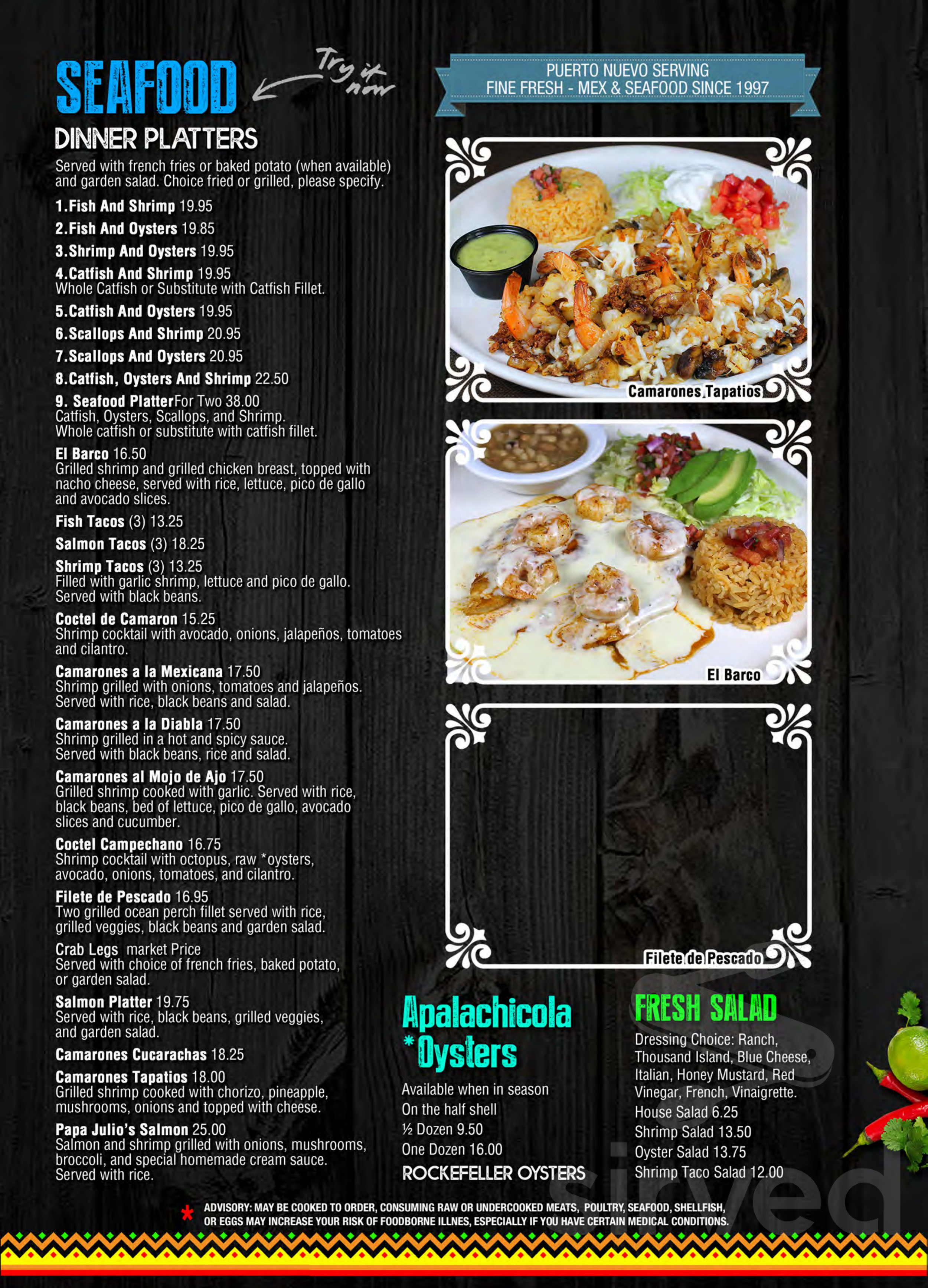 Papa Julio's Mexican Grill and Bar menu in Seneca, South Carolina, USA