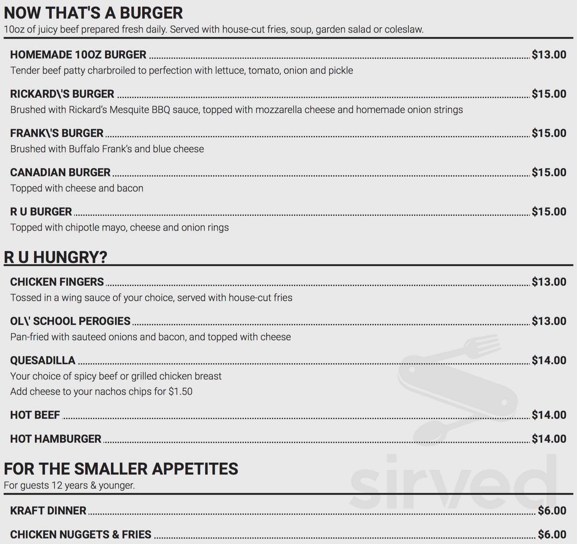 R U Serious Tap & Grill menus in Guelph, Ontario, Canada