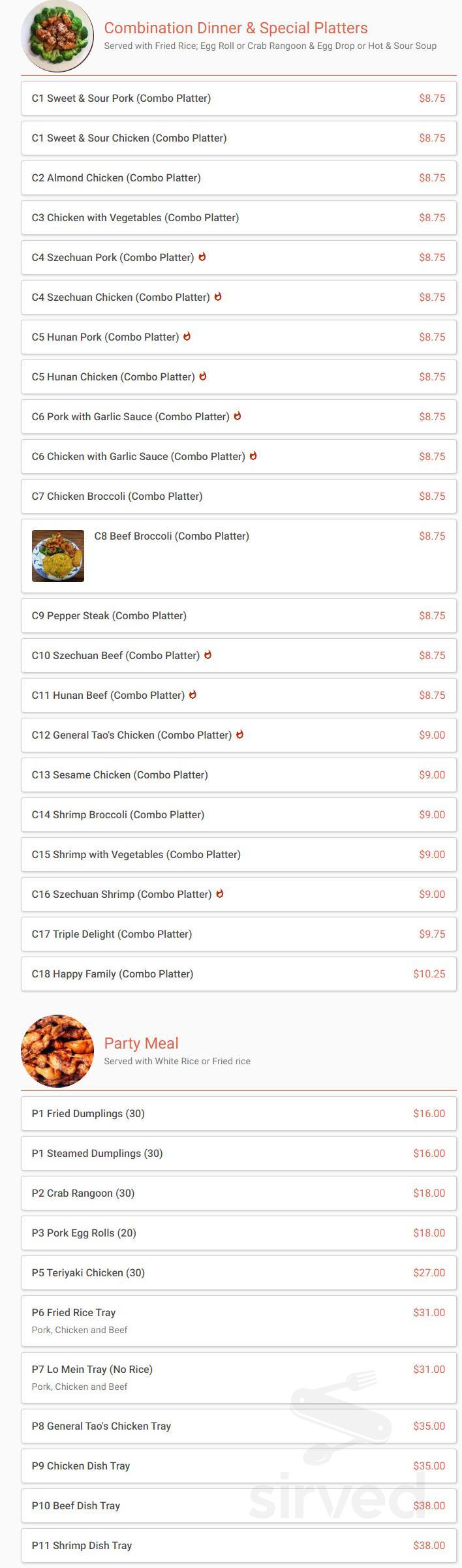 China Song menu in Omaha, Nebraska, USA