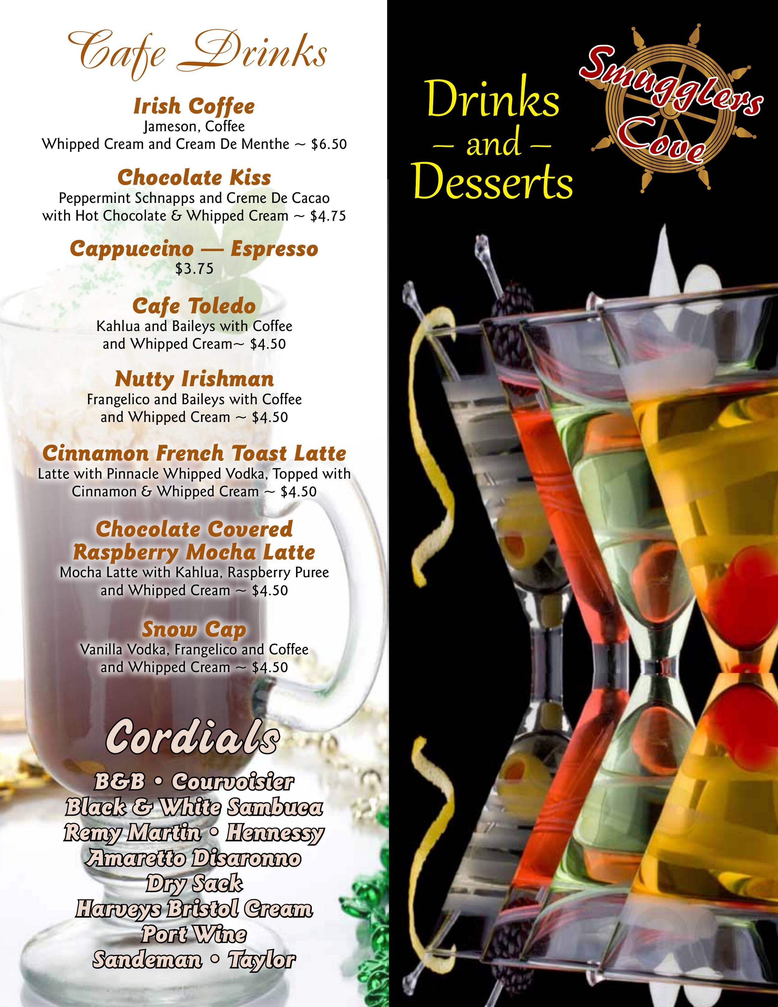 Smuggler's Cove menu in Tannersville, Pennsylvania, USA