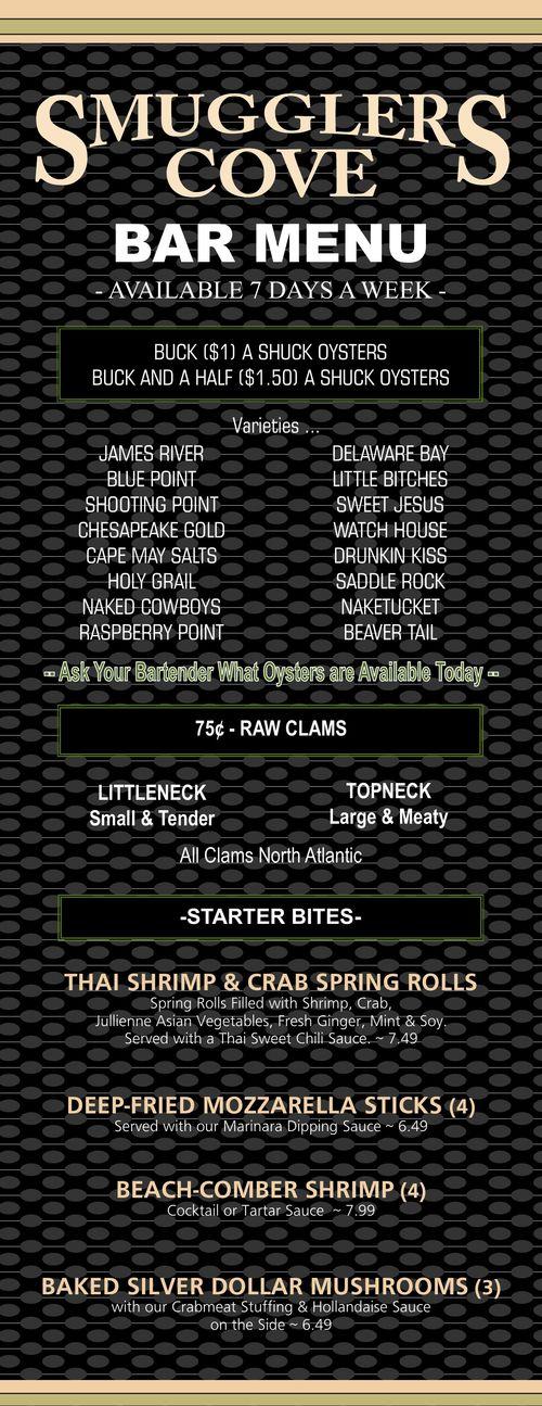 Smuggler's Cove menu in Tannersville, Pennsylvania, USA