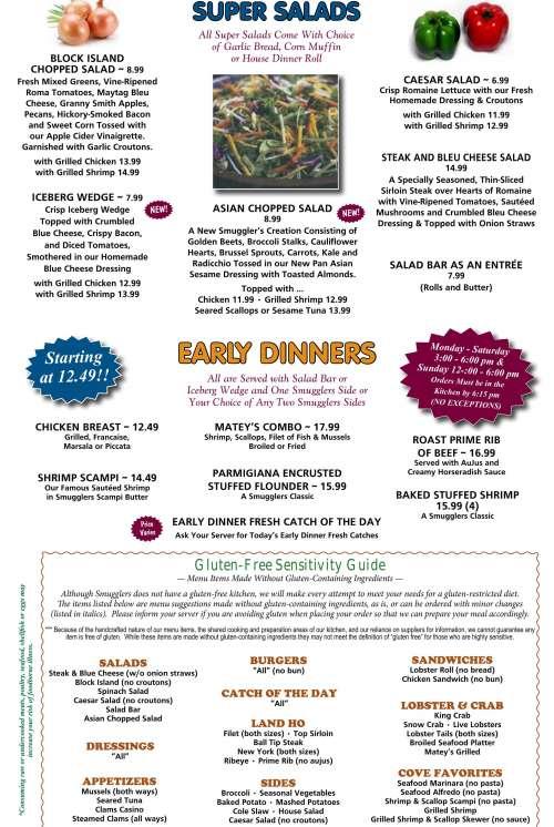 Smuggler's Cove menu in Tannersville, Pennsylvania, USA