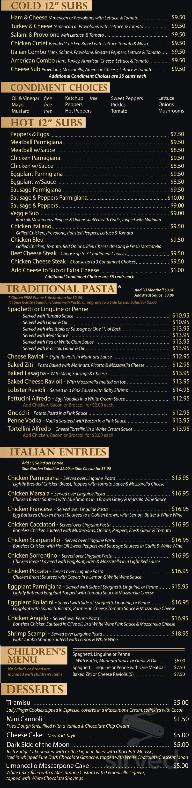 Menu for Cacciatori Pizza & Pasta in Newark, DE | Sirved