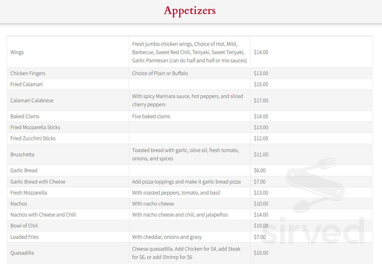 Yankee Tavern menu in The Bronx, New York, USA