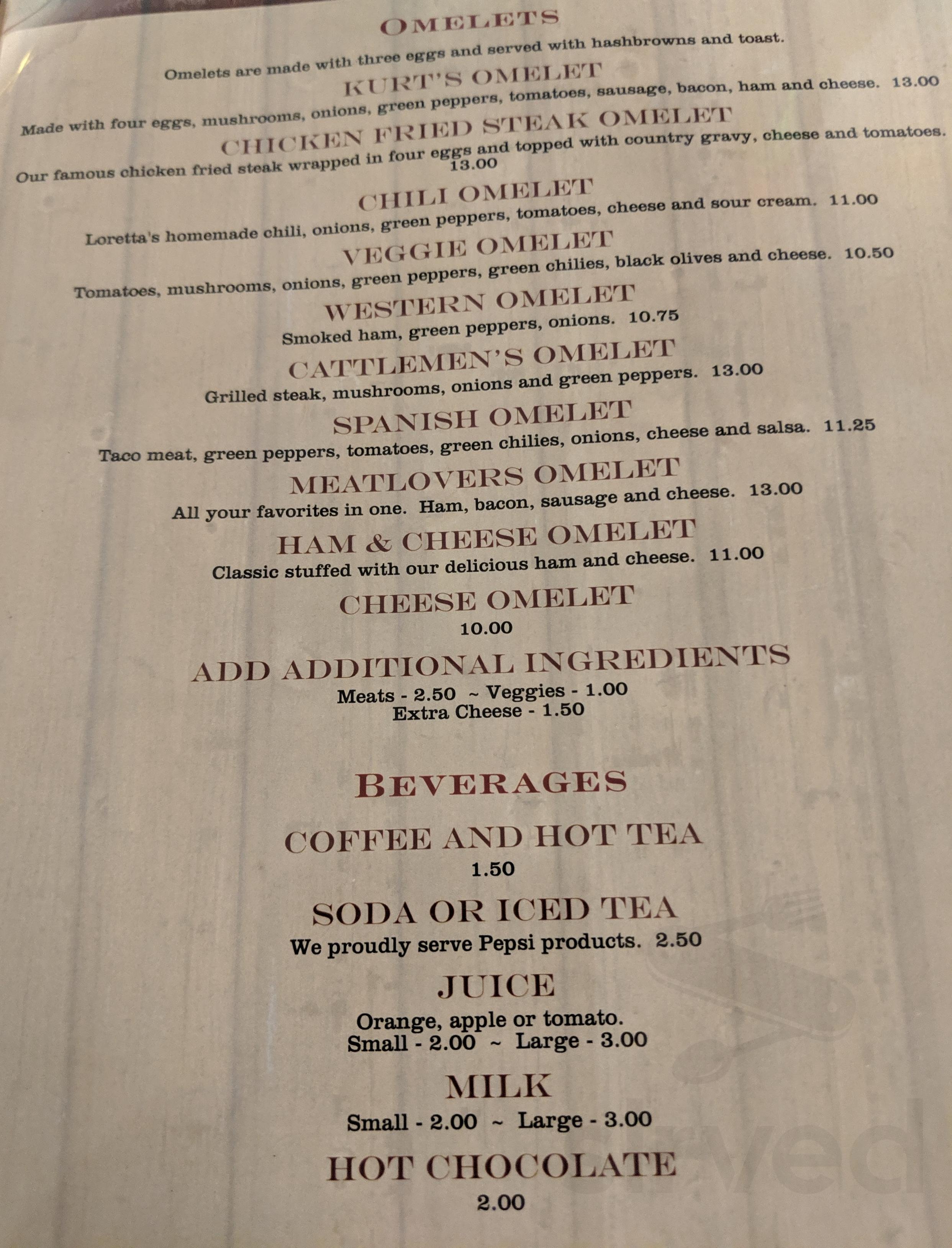 Pryor Creek Bar, Cafe & Grill menu in Huntley, Montana, USA
