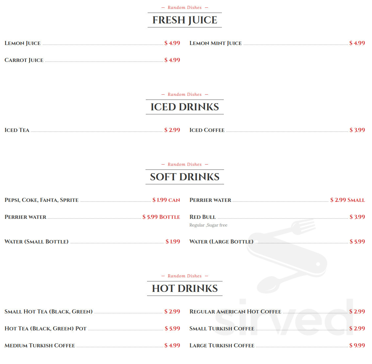 Sinbad Restaurant menus in Boca Raton, Florida, United States