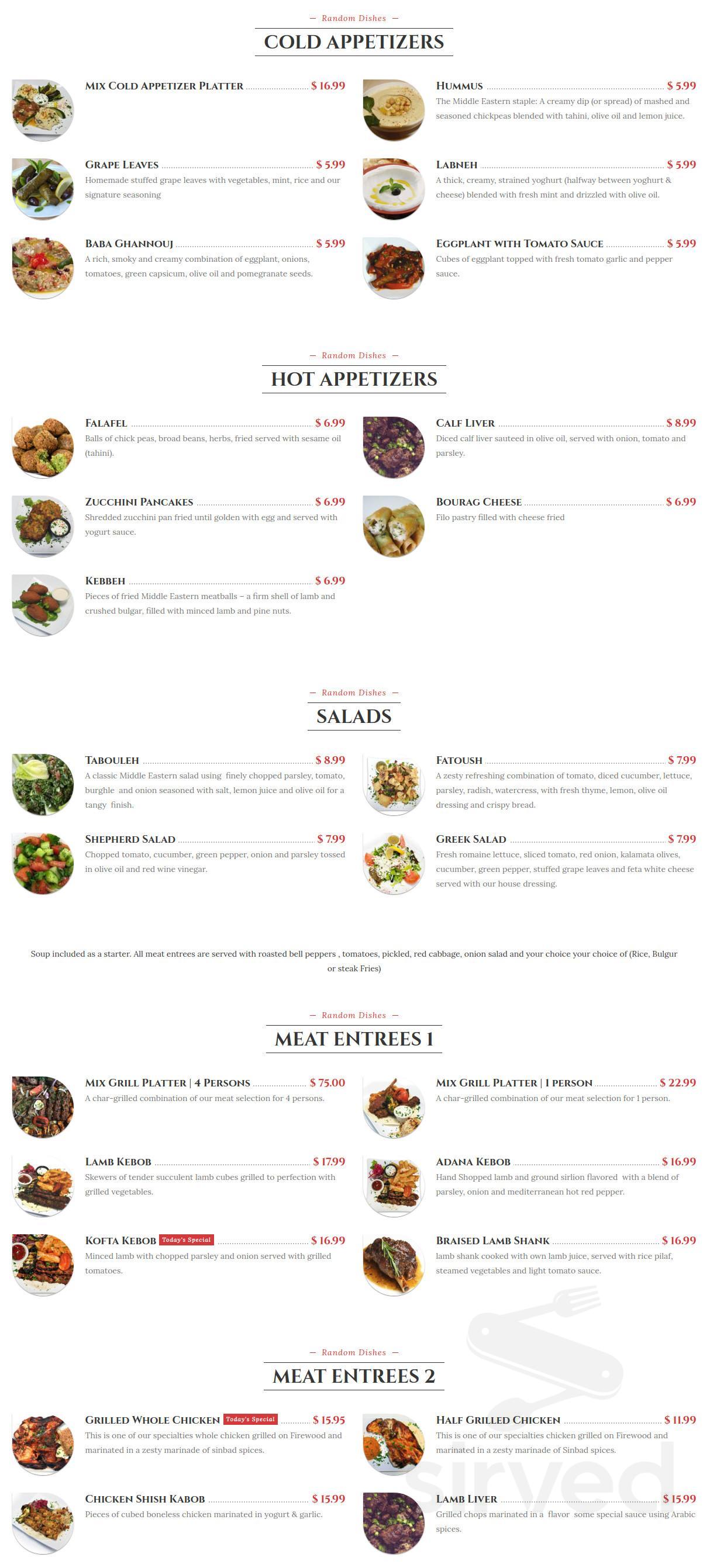 Sinbad Restaurant menu in Boca Raton, Florida, USA