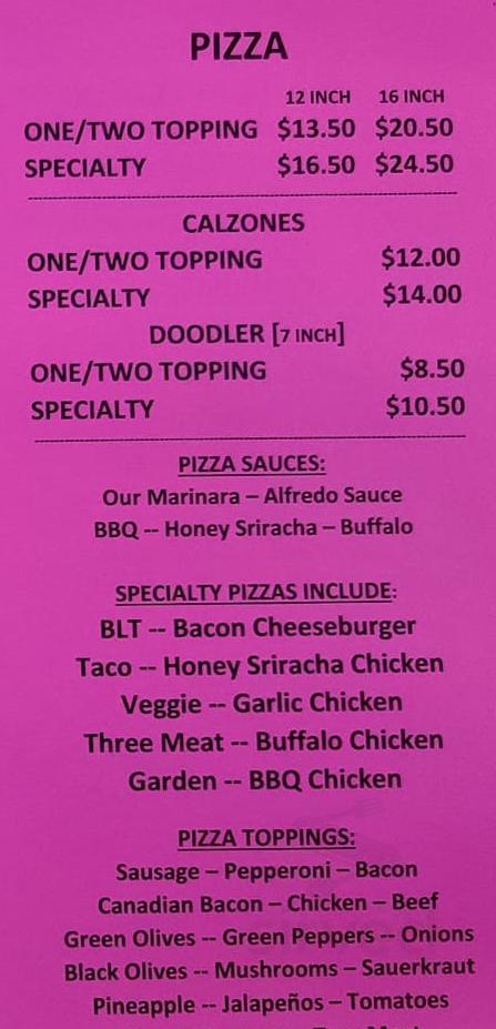 The Yankee Doodle menu in Moline, Illinois, USA