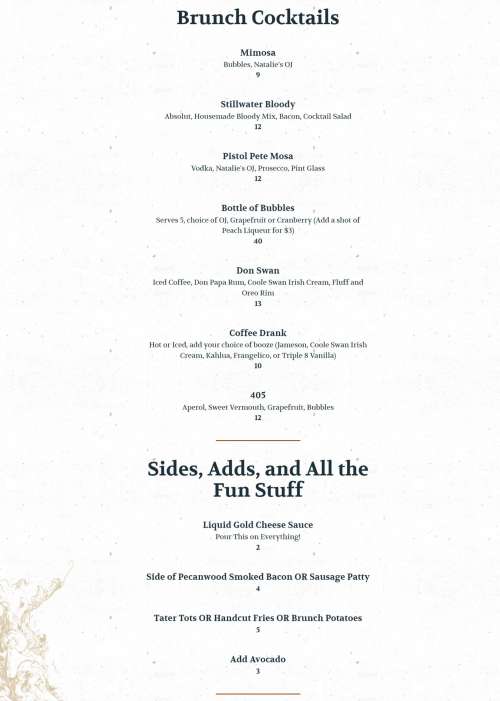 Stillwater menu in Boston, Massachusetts, USA