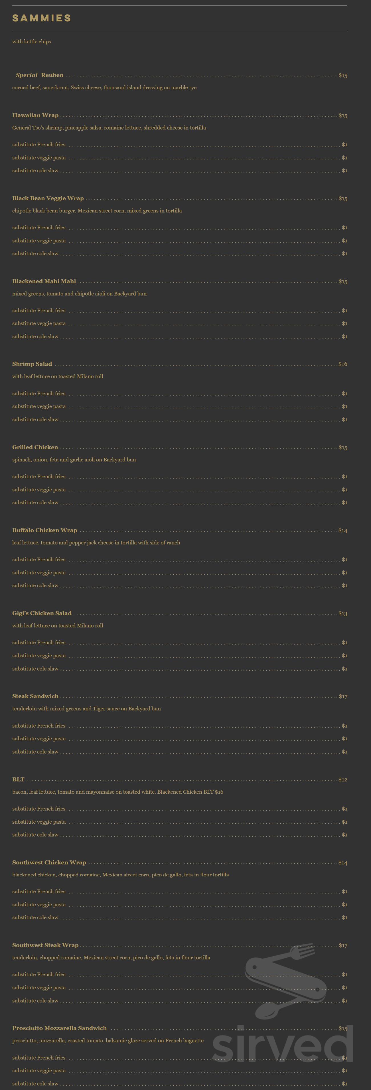 Barley's Backyard Uptown menu in Towson, Maryland, USA