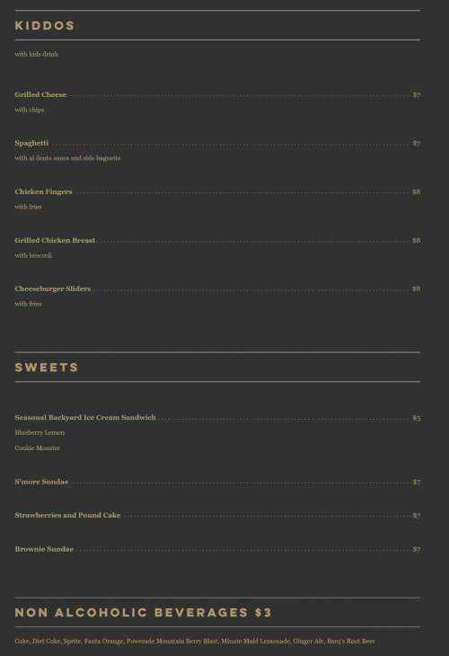 Barley's Backyard Uptown menu in Towson, Maryland, USA