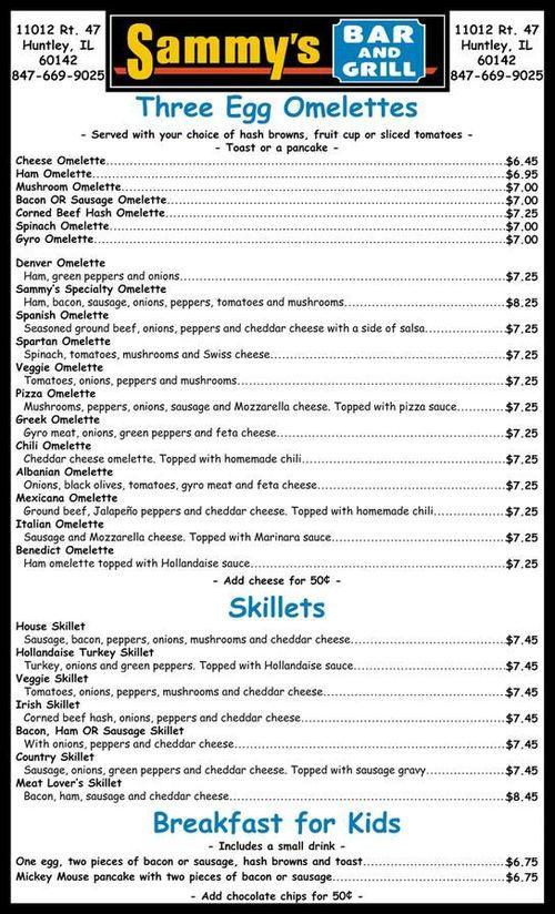 Sammy's Restaurant & Bar menu in Huntley, Illinois, USA