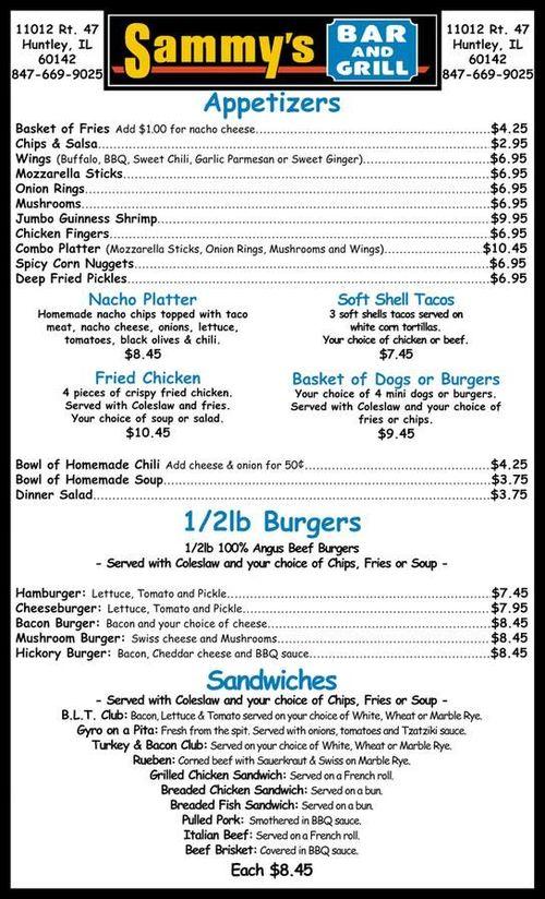 Sammy's Restaurant & Bar menu in Huntley, Illinois, USA