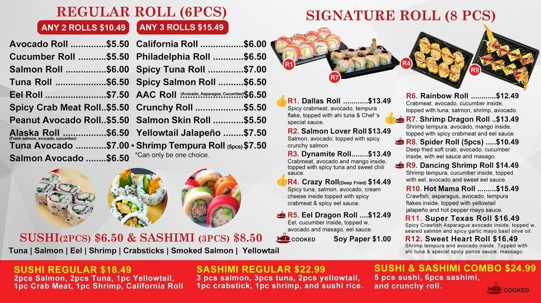 Ginza Express menu in Dallas, Texas, USA