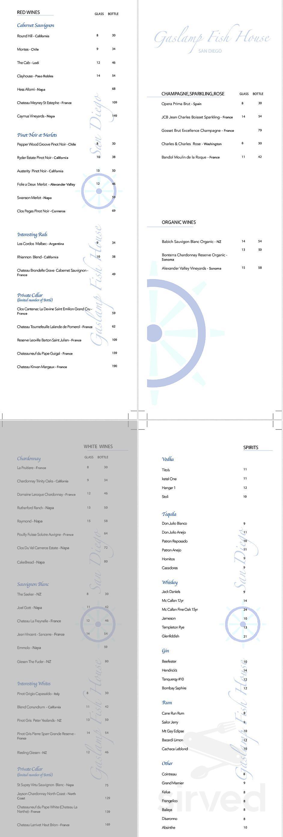 Menu - San Diego CA's Gaslamp Fish House | Sirved