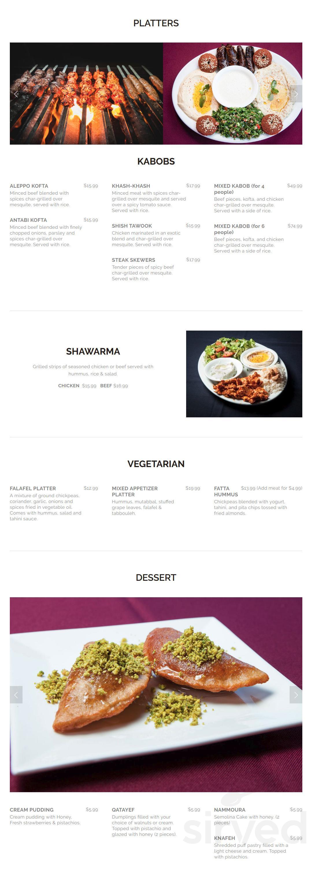 Aleppo's Kitchen menu in Anaheim, California, USA