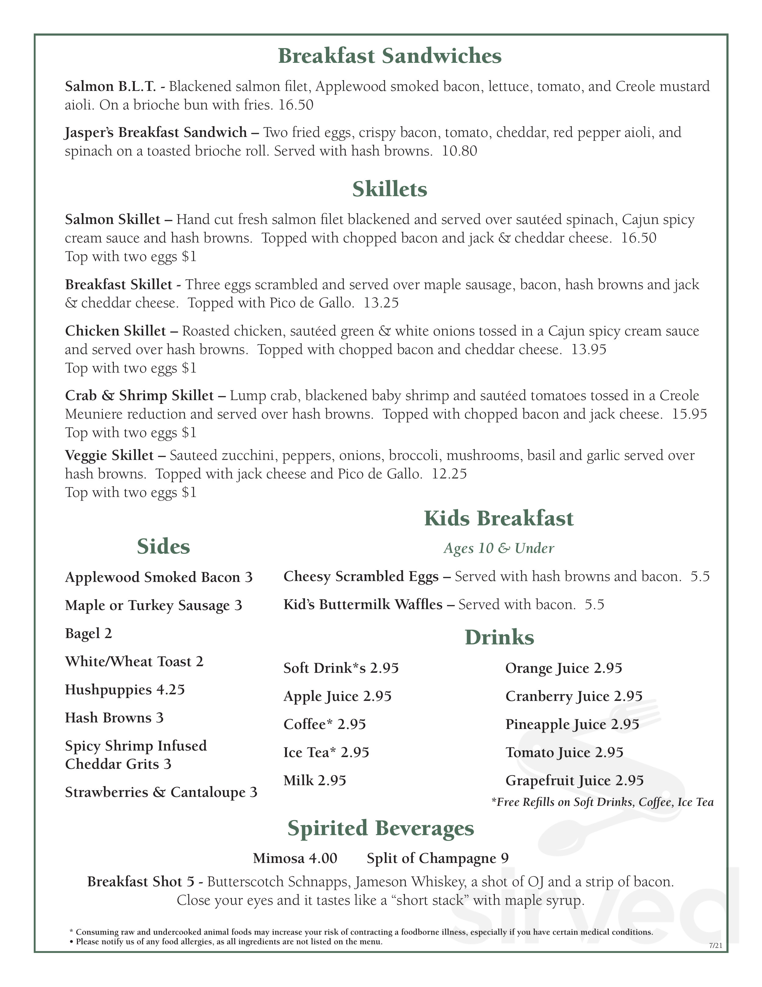 Jasper's Restaurant menu in Largo, Maryland, USA