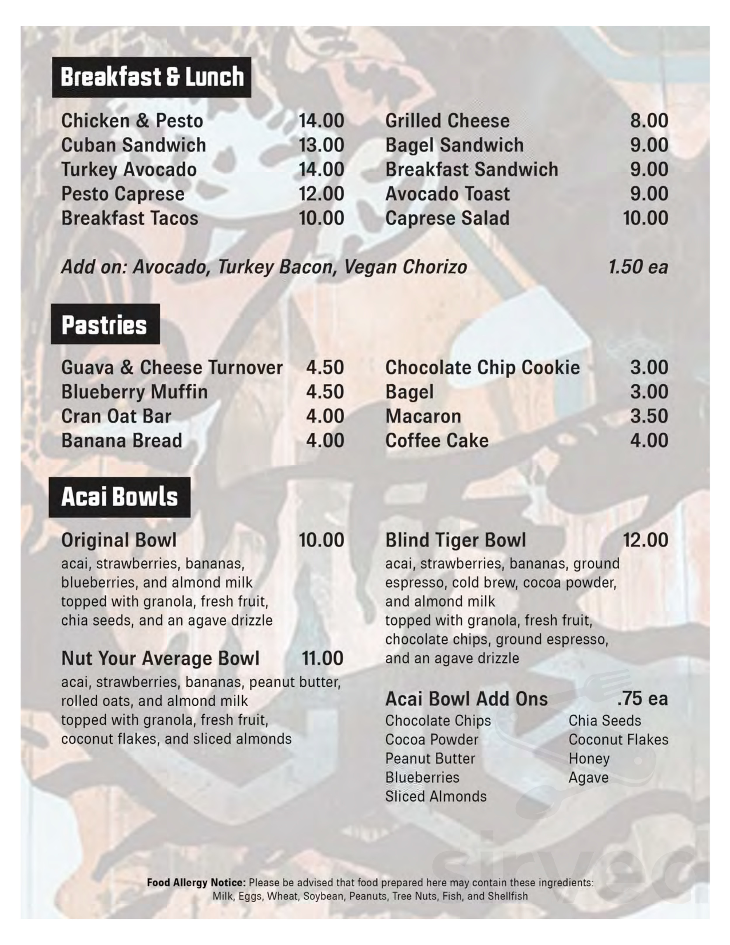 Menu - Brandon FL's The Blind Tiger Cafe - Brandon Mall - Coffee Shop ...