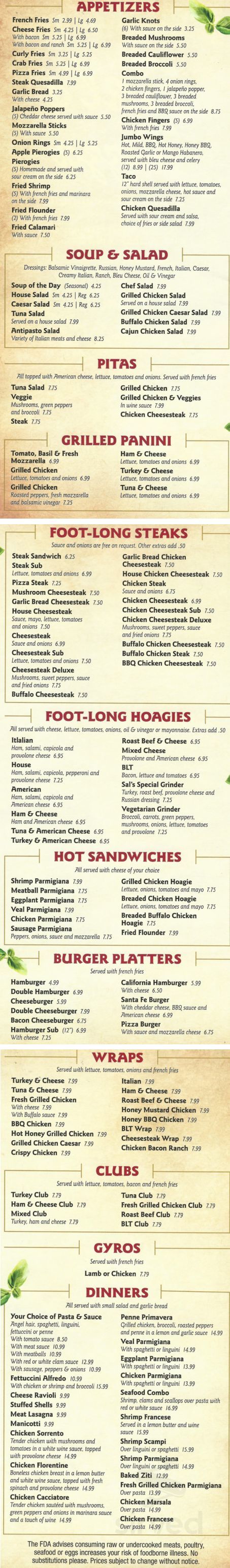 Sal's Pizza & Family Restaurant menu in Slatington, Pennsylvania, USA
