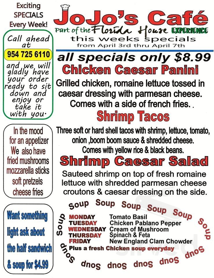 Menu - Deerfield Beach FL's JoJo's Cafe | Sirved