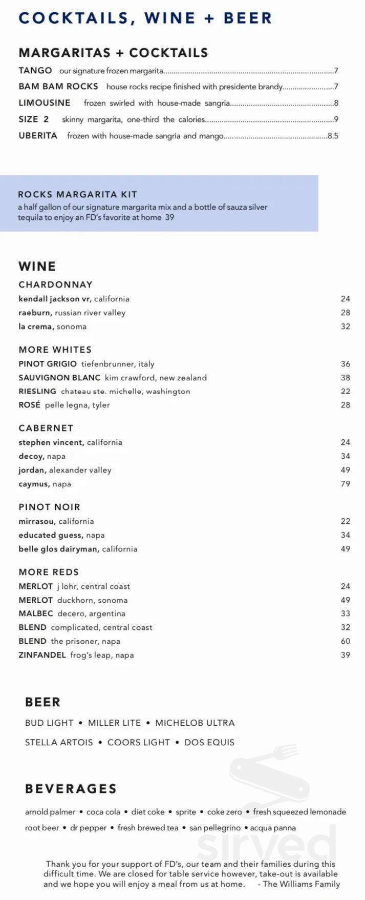 Menu for FD's Grillhouse in Tyler, TX | Sirved