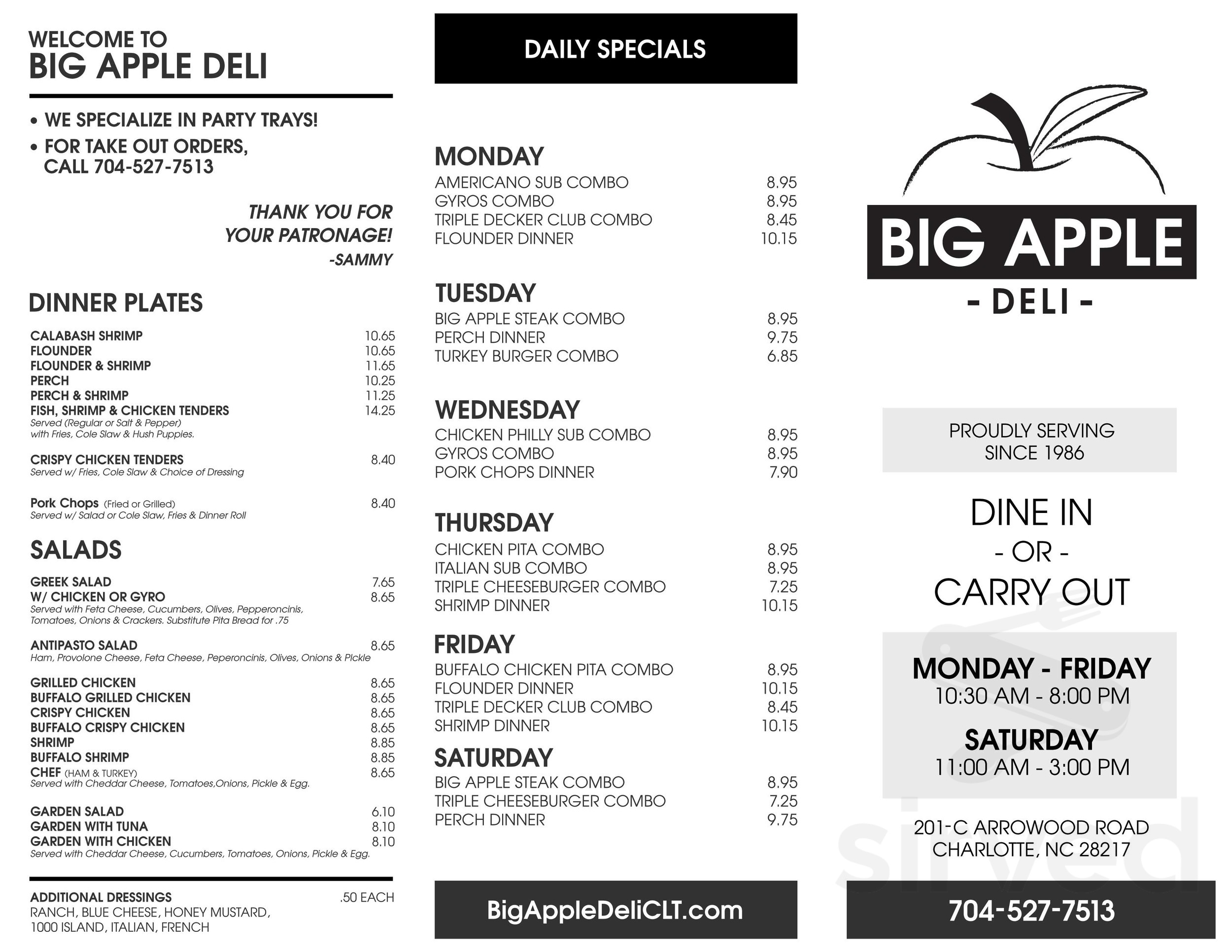 Menu for Big Apple Deli in Charlotte, NC | Sirved