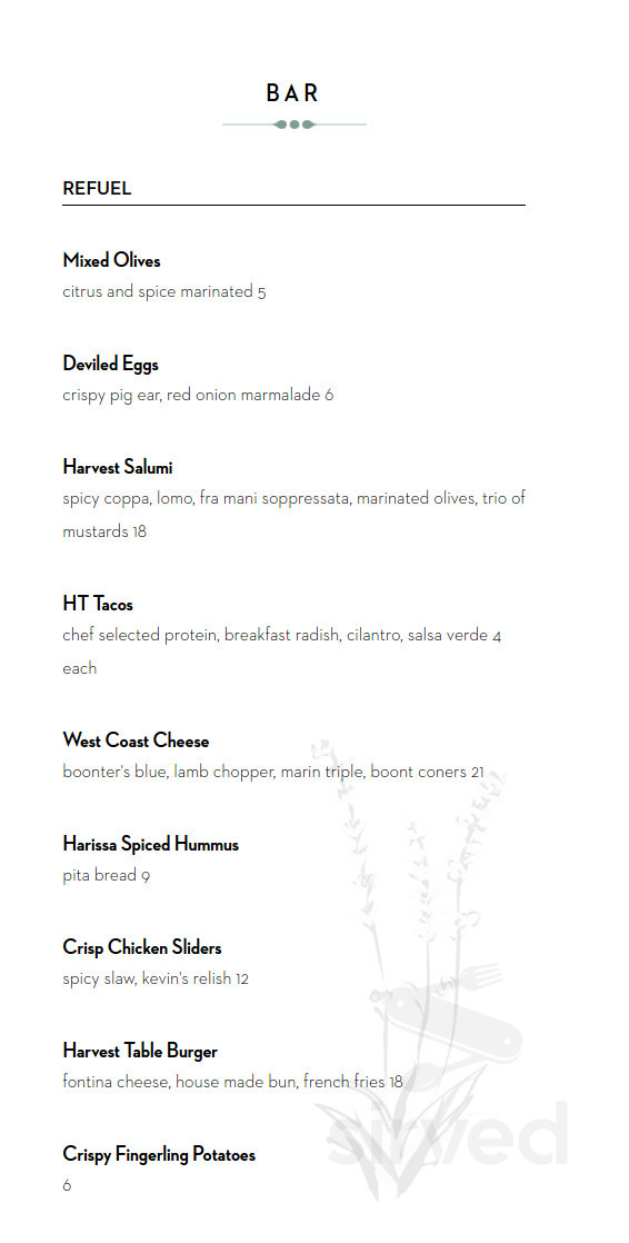 Harvest Table menu in St Helena, California, USA