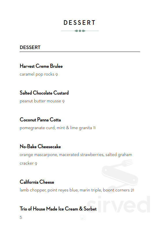 Harvest Table menu in St Helena, California, USA