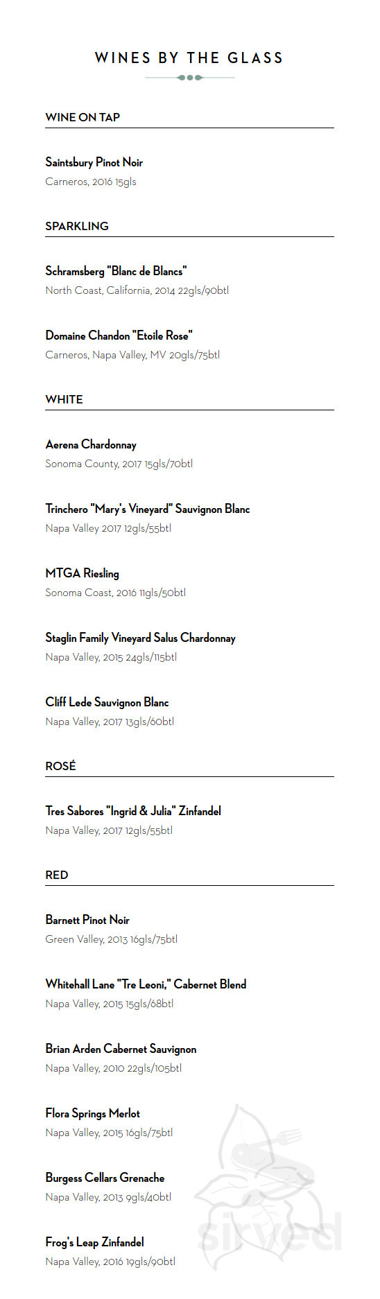 Harvest Table menu in St Helena, California, USA