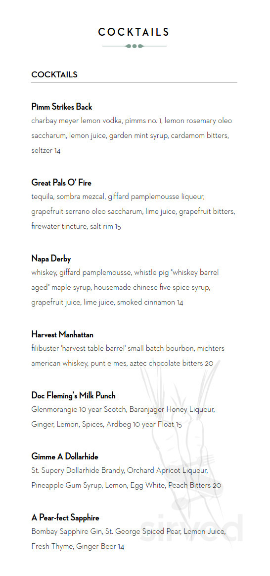 Harvest Table menu in St Helena, California, USA