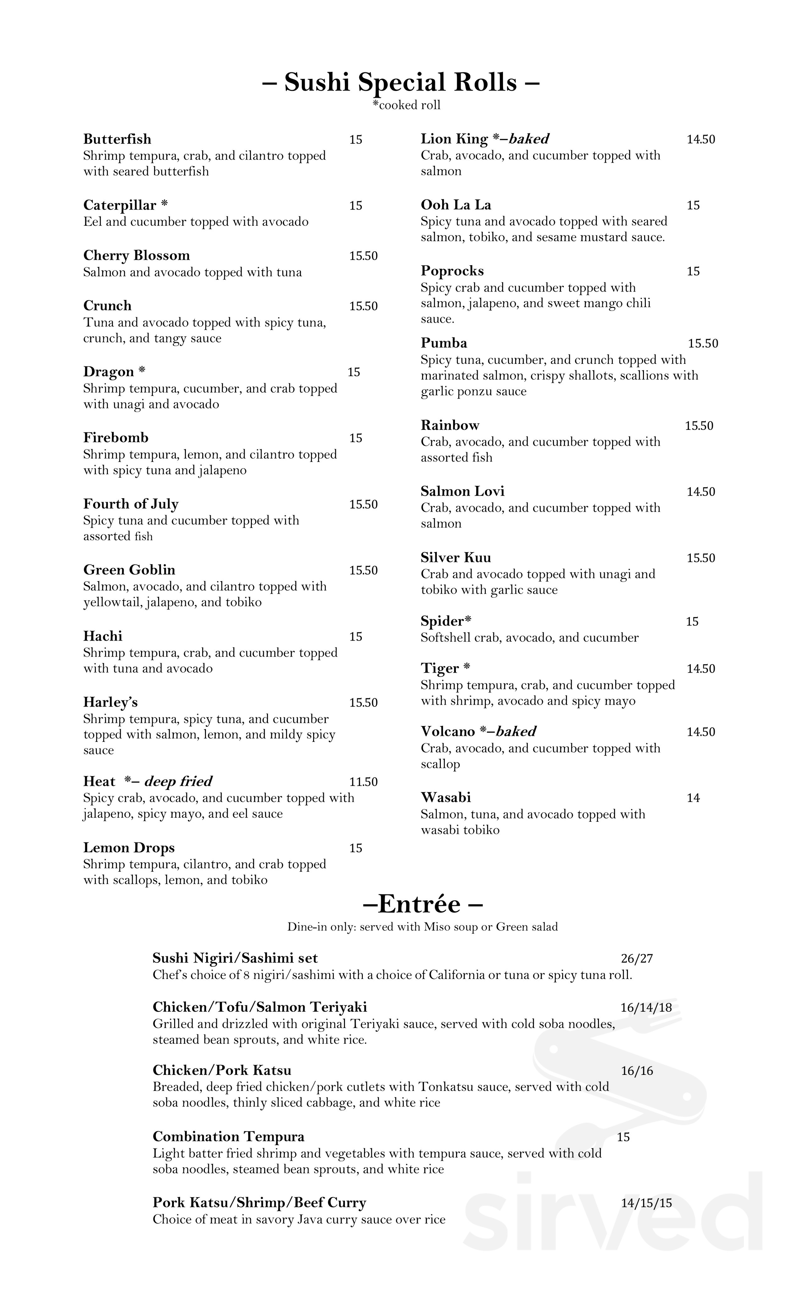 Sushi Kuu menu in Visalia, California, USA